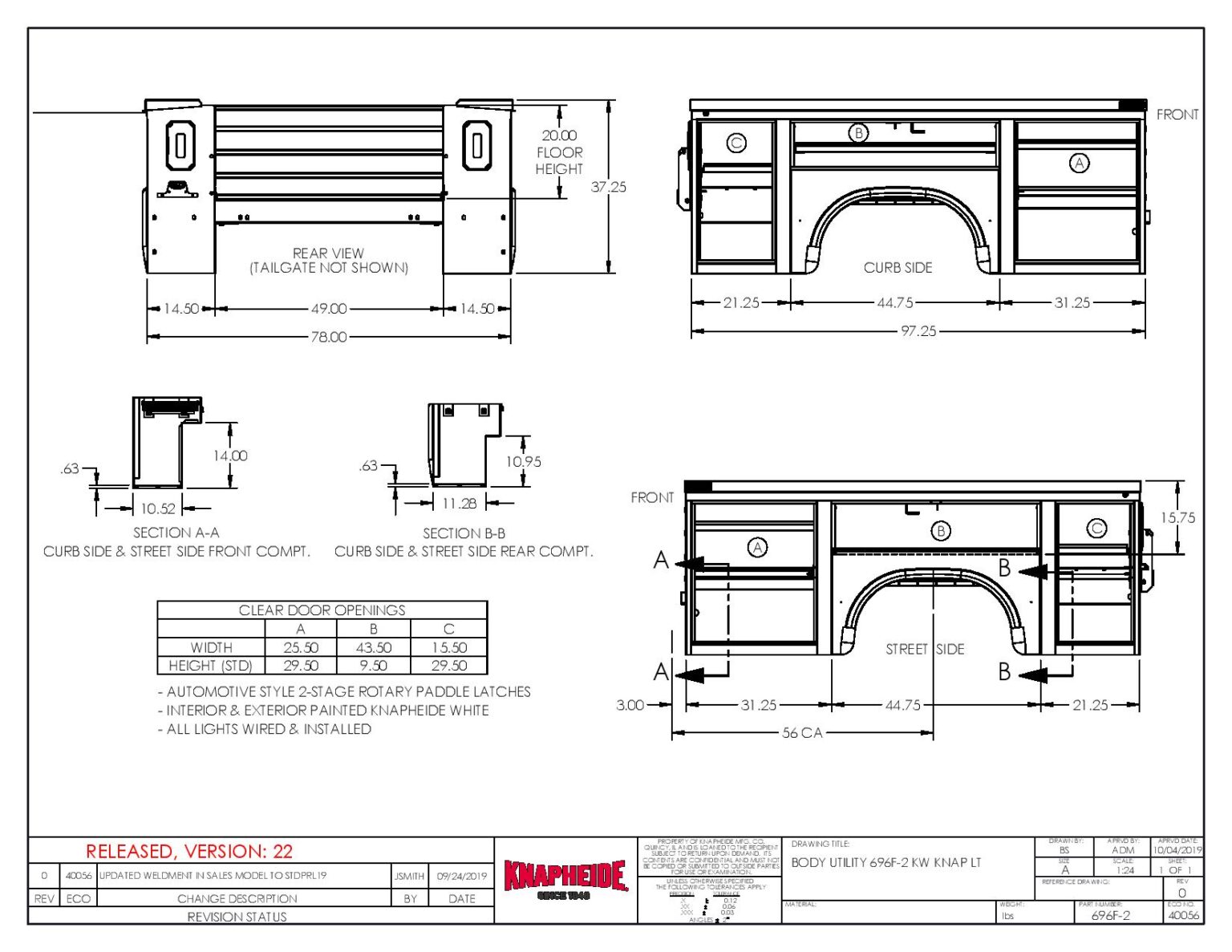 Knapheide 696F-2 Service Body - 56" CA SRW PUBR (Pick up Box Removal ...